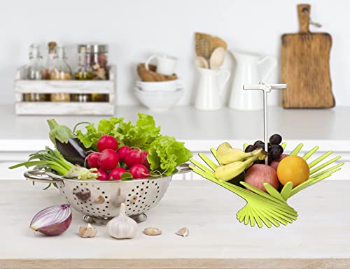 Fruit Basket for Kitchen Counter, Creative Foldable Rotation Fruit Bowl with 4 in 1 Multifunctional Melon Baller Scoop Set, Modern Countertop Fruit Holder for Kitchen Dinning Table Storage Decor