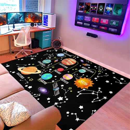 JPSBJWJ Space Rug for Kids Room - Solar System Rug Outer Space Rug for Kids Room Galaxy Rugs for Kids Bedroom Galaxy Planet Print Rug Space Themed Educational Learning Area Rug for Bedroom,2'5''×4'