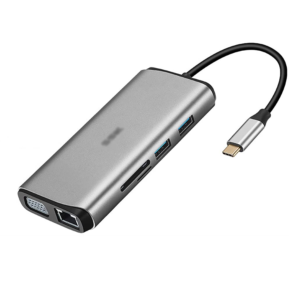 Hub Dock Adapter USB C Hub 10-in-1 with HDMI, VGA, 2 USB 3.0 Ports, 2 Keyboard/Mouse Ports, PD 3.0 Ports, Ethernet and SD/TF Cards Reader Computer Accessories