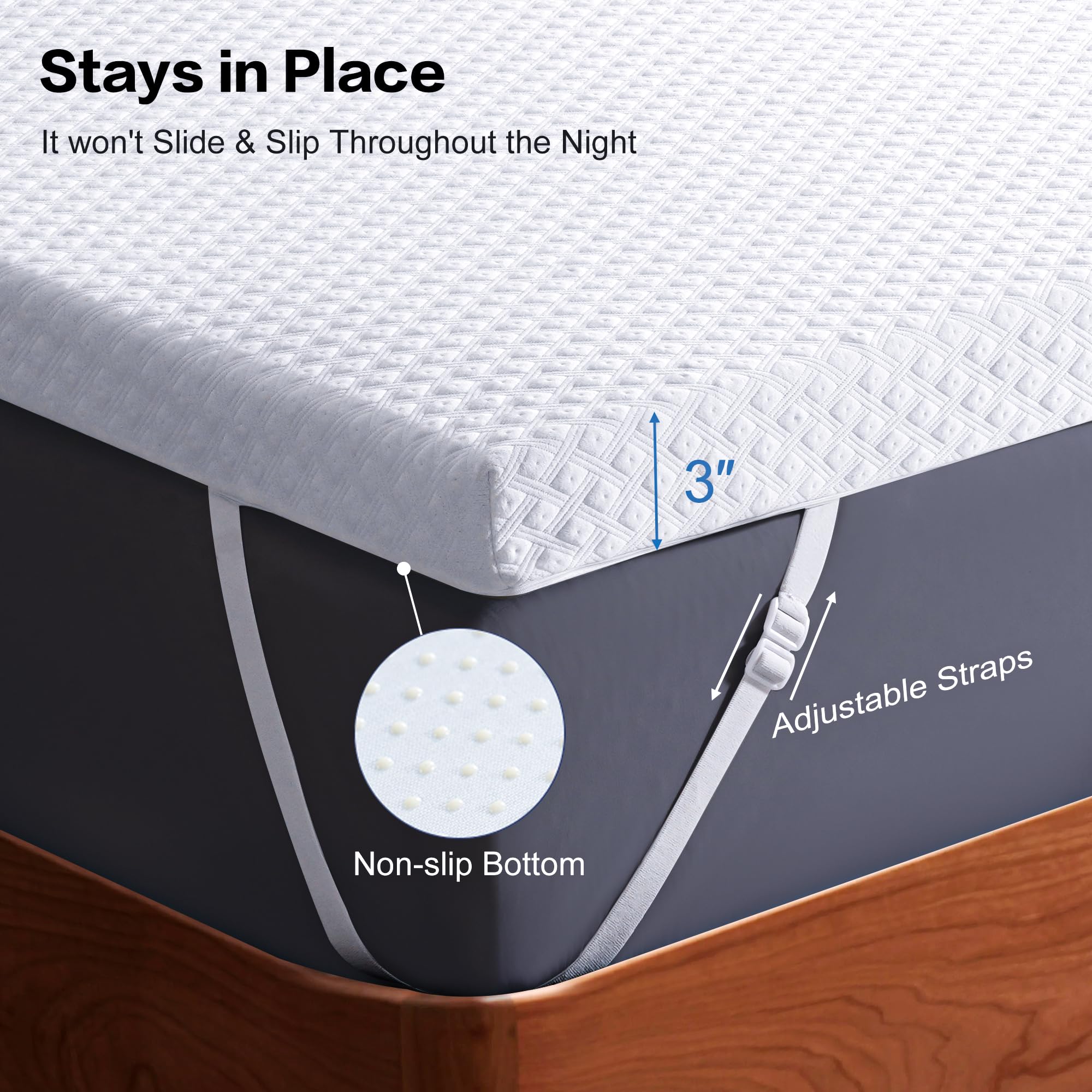 RISAR Memory Foam Mattress Topper Queen Size Bed Topper Queen 3ββ Inch High Density Mattress Cooling Gel Thick Topper for Back Pain Relief Best Soft Bed with Cover Top Mattress (60x80 Inch)