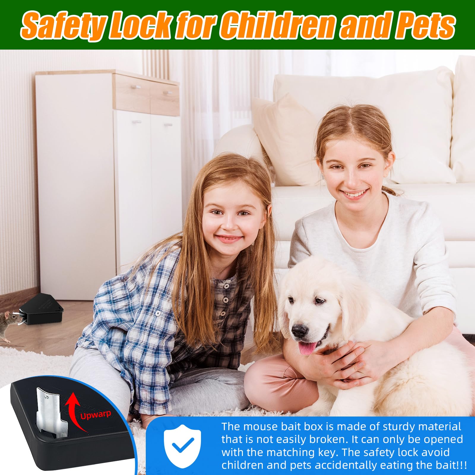 Mouse Bait Station with Key,8 Pcs Rat Bait Station Mouse Poisoning Bait Blocks Reusable Small Bait Boxes for Mice Rodent Indoor & Outdoor,Bait Not Included,Green