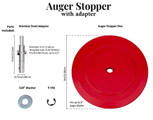 Ice Fishing Auger Stopper with Drill Bit Adapter (9"disc, fits up to 8" auger blades) for Cordless 20volt Lithium Battery Drills - Prevent Auger Blade from Slipping Beneath The Ice.