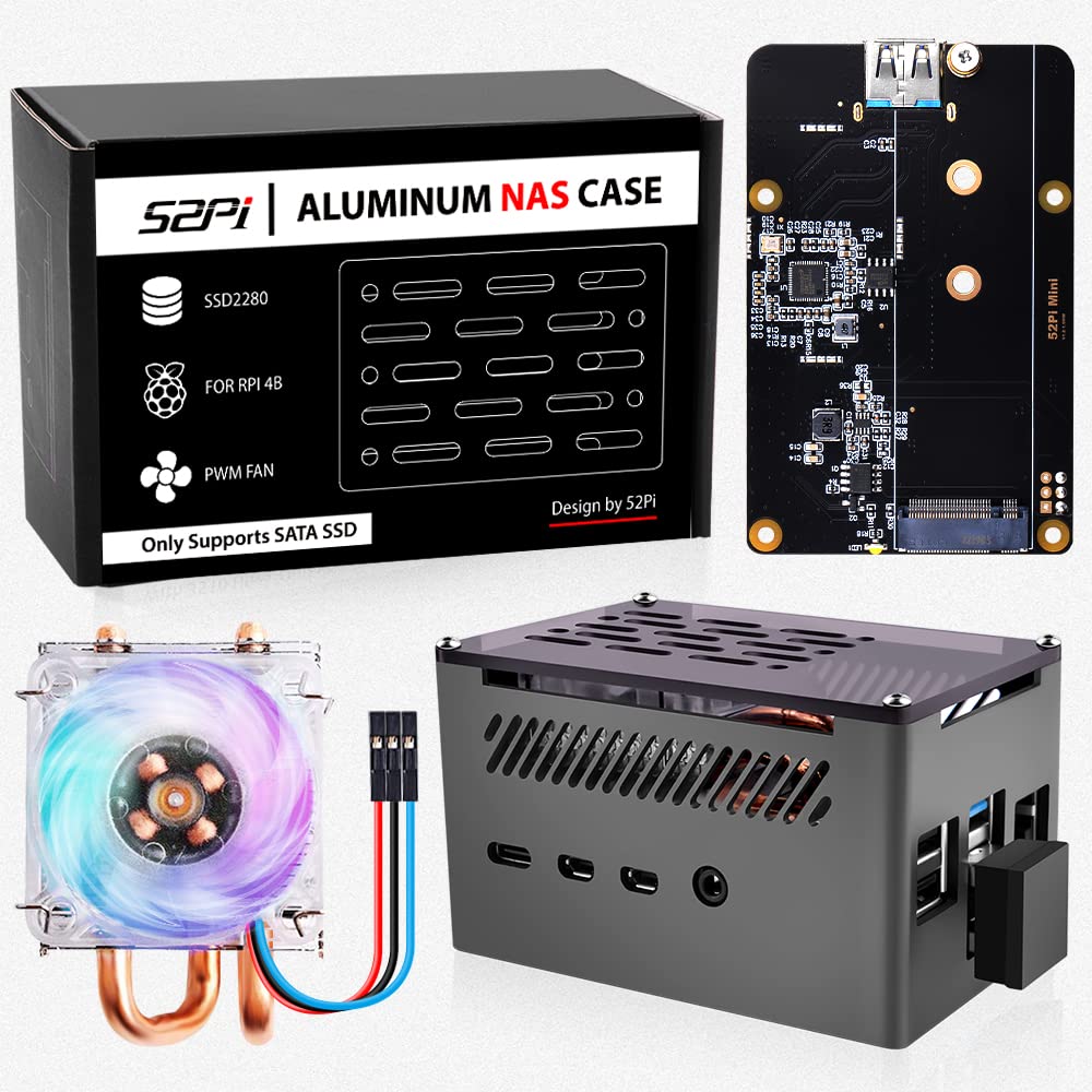 GeeekPi Aluminum NAS Case for Raspberry Pi 4 with ICE Tower Cooler and M.2 SATA SSD Adapter Board, Pi 4 PWM Cooling Fan with Heatsink for Raspberry Pi 4 Model B Only