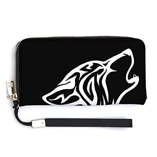FunnyStar Tribal Wolf Howl Women's Long RFID Hand Wallet Wristlet Clutch Purse PU Leather Handbag with Wrist Strap