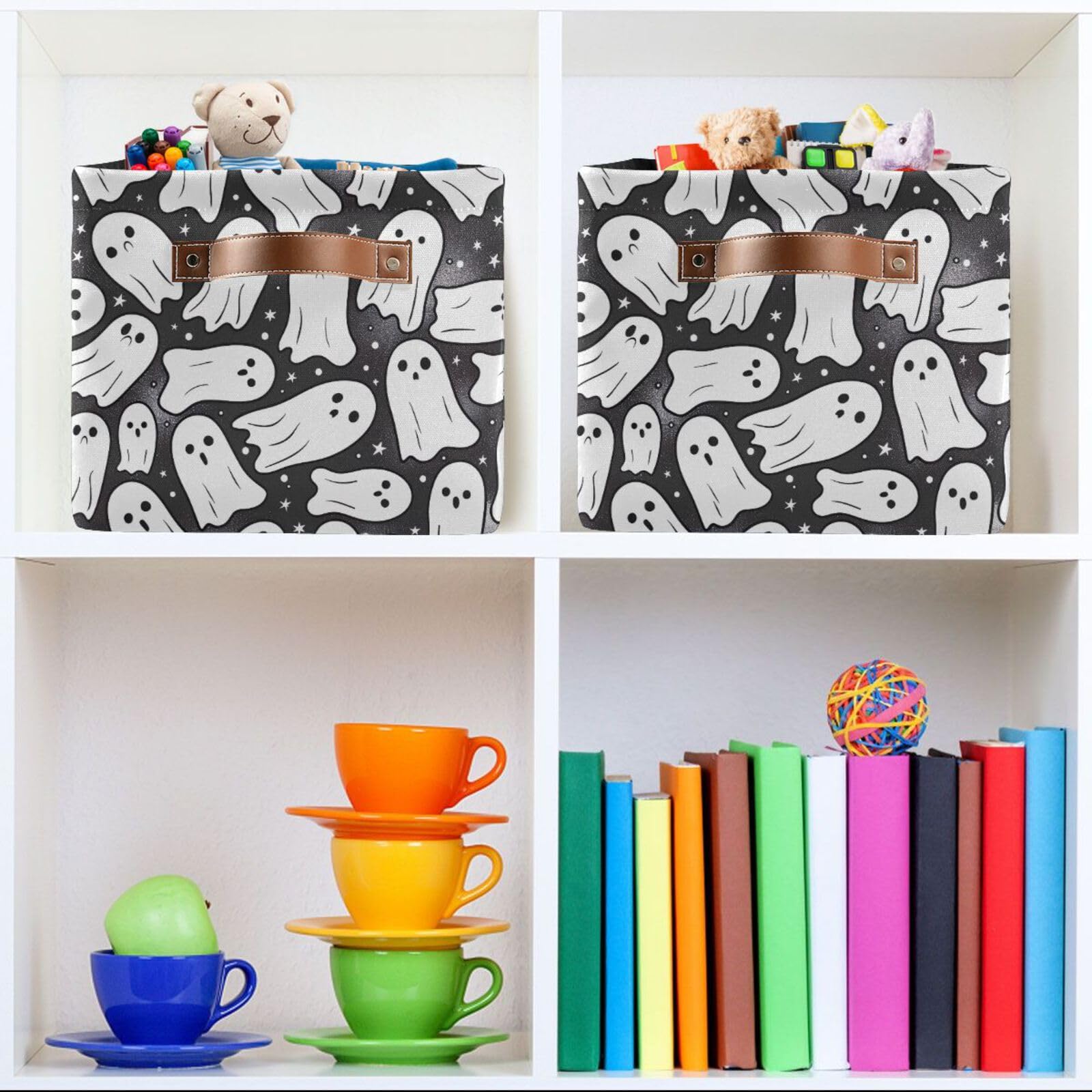 Jthubd Halloween Boo Storage Basket for Organizing Waterproof Foldable Storage Bin with Handles Closet Organizer Halloween Party Basket Spooky Basket Stuffer, 1Pack
