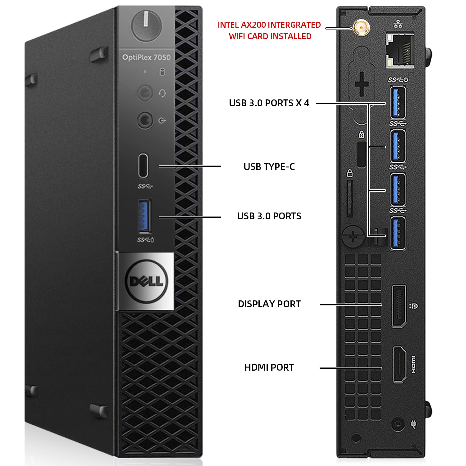 Dell Mini PC OptiPlex 7050 Mini Computers Micro PC,Intel i7-6700T 2.8GHz,32GB DDR4 Ram New 512GB M.2 NVMe SSD,AX200 Built-in WiFi 6 Bluetooth 5.2, HDMI,Refurbished Desktop,Windows 10 Pro (Renewed)