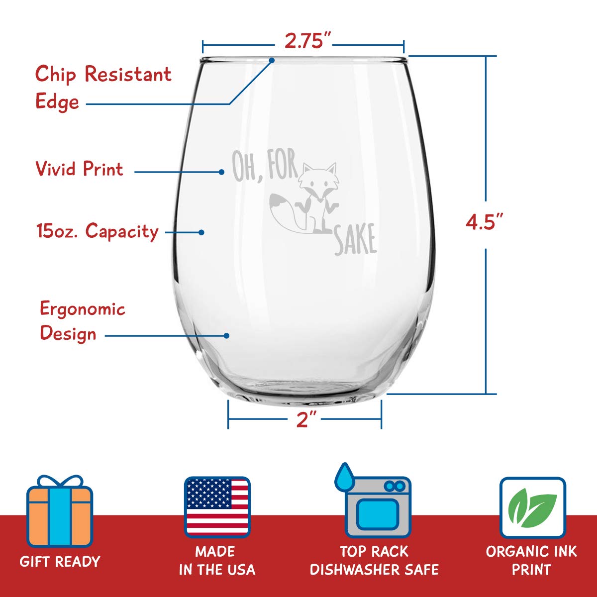 Funny Stemless Wine Glass Set | The Fox Series Pack of 4 Glasses Set | Infoxicated, Zero Fox Given, Oh for Fox Sake, Don't Fox with Me | Novelty Glasses With Cute Sayings for Women, Her | Made in USA