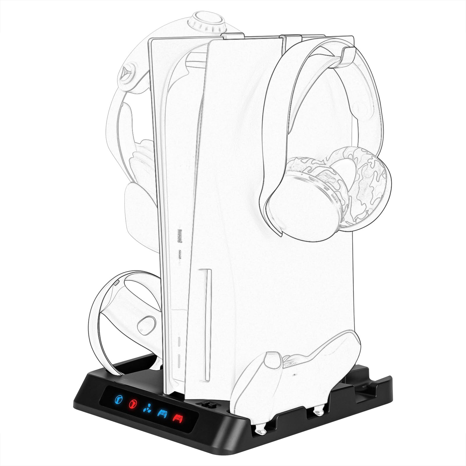 Geekria Charging Station Compatible with PSVR2, PS5, Sony PlayStation VR2 Dual Charging Dock Charging Stand Gamepad Show Case Gaming Accessories with Host Cooling Fan (Black)
