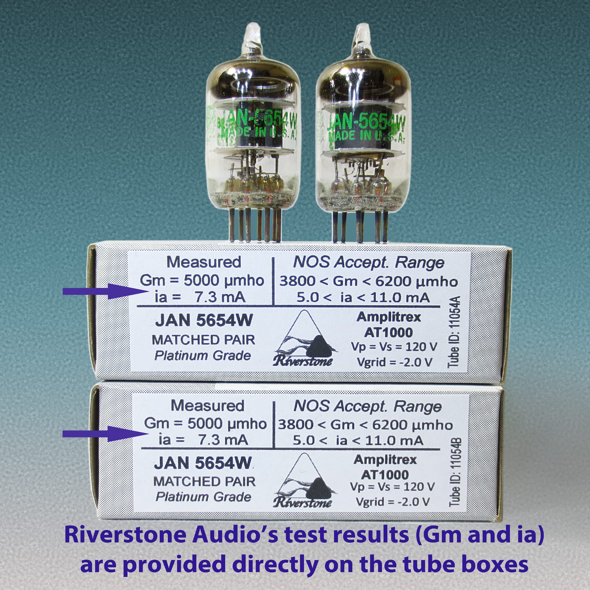 Riverstone Audio - Tested/Matched Pair (2 Tubes) 7-Pin JAN 5654W Fully-Tested Vacuum Tubes - Upgrade for 6AK5 / 6J1 / 6J1P / EF95 - JAN 5654W Platinum Grade Pair