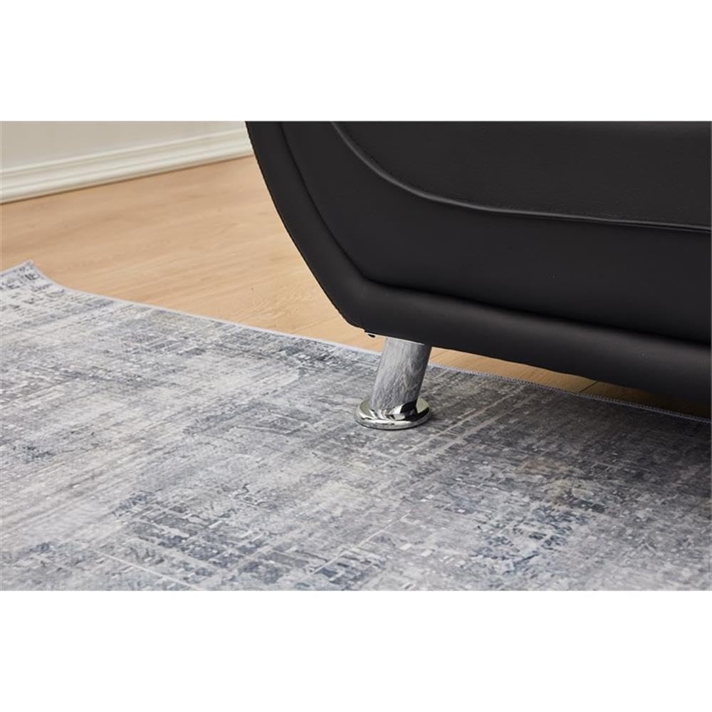 Kingway Furniture Zebra Faux Leather Loveseat with Pillow Armrests in Black