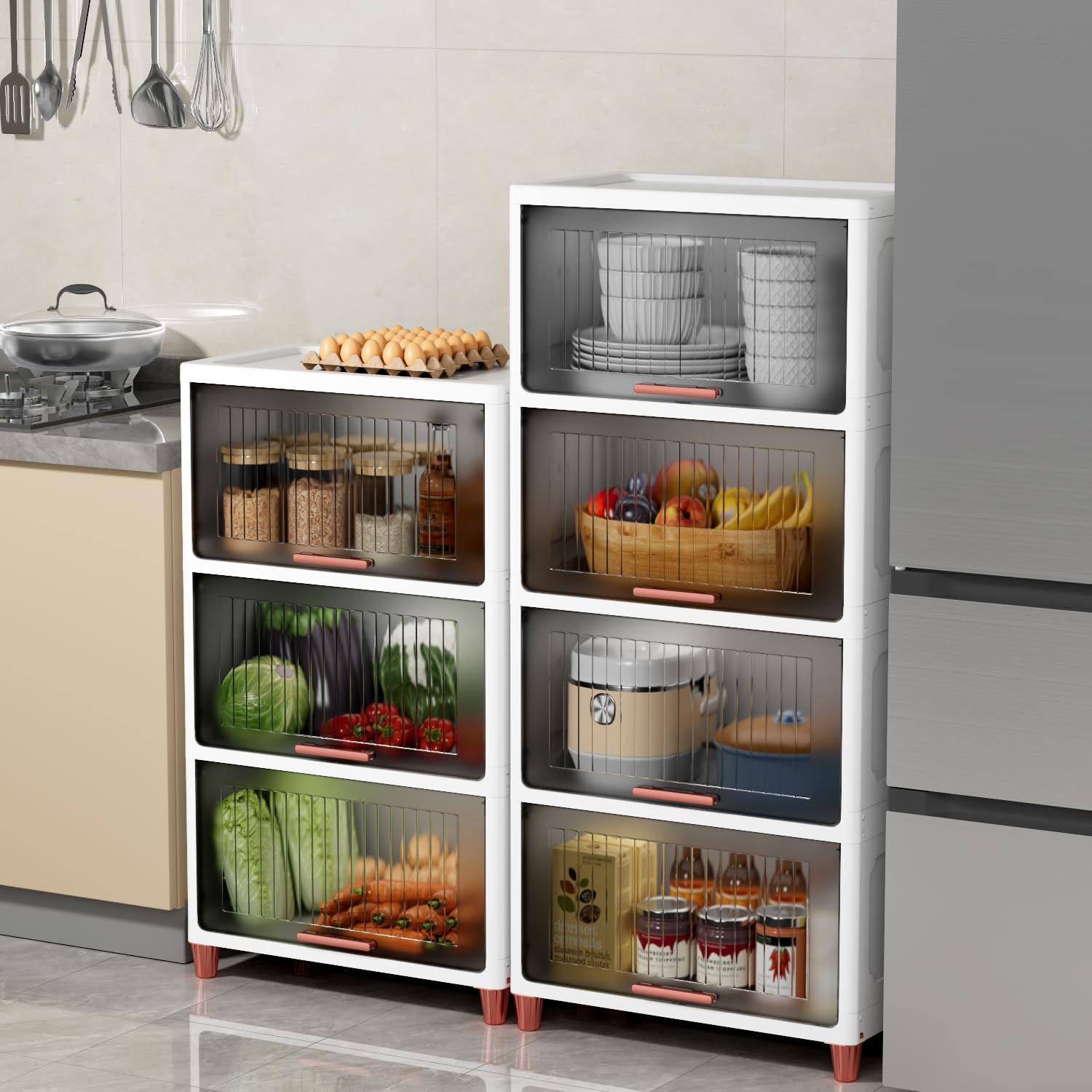 MQmaiqing Storage Bins with Lids, Plastic Storage Bins, 100Gal 5-Tier Clear Storage Bins, Clothes Storage Bins, Pantry Organizers and Storage, Large Storage Bins, Flip Open Storage Bins, 23.6in Long