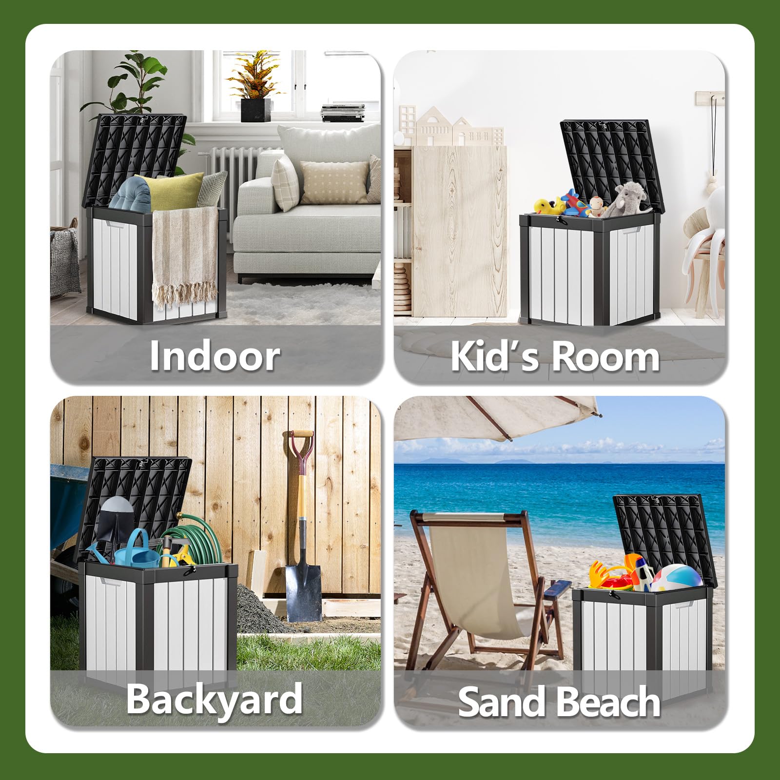 LUVING 50 Gallon Outdoor Storage Box Waterproof, Patio Storage Box with Lockable Lid, UV Resistant Outdoor Storage Bin for Indoor Patio Deck Backyard Garden Pool, White&Black