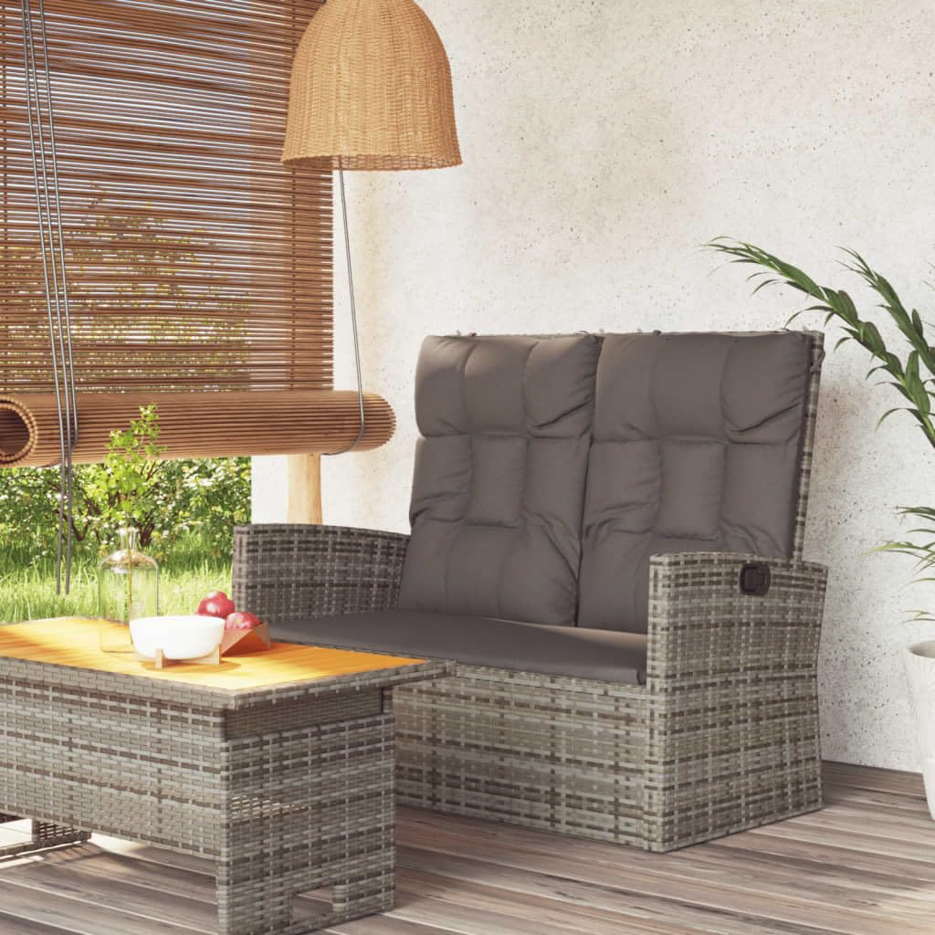 KTHLBRH Reclining Patio Bench with Cushions Gray 46.5" Poly Rattan Garden Bench Deck Bench Porch Bench Outdoor Bench for patios, Gardens, Decks