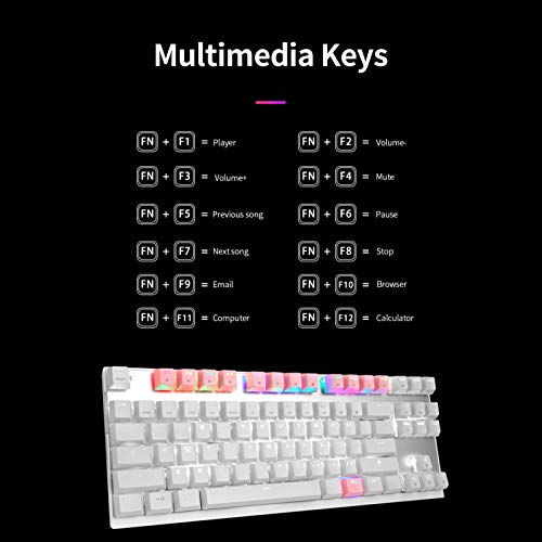 HUIOP CK82 Mechanical Keyboard 87 Keys RGB Gaming Keyboard with OUTMU Blue Switch Keys N-Key Rollover White