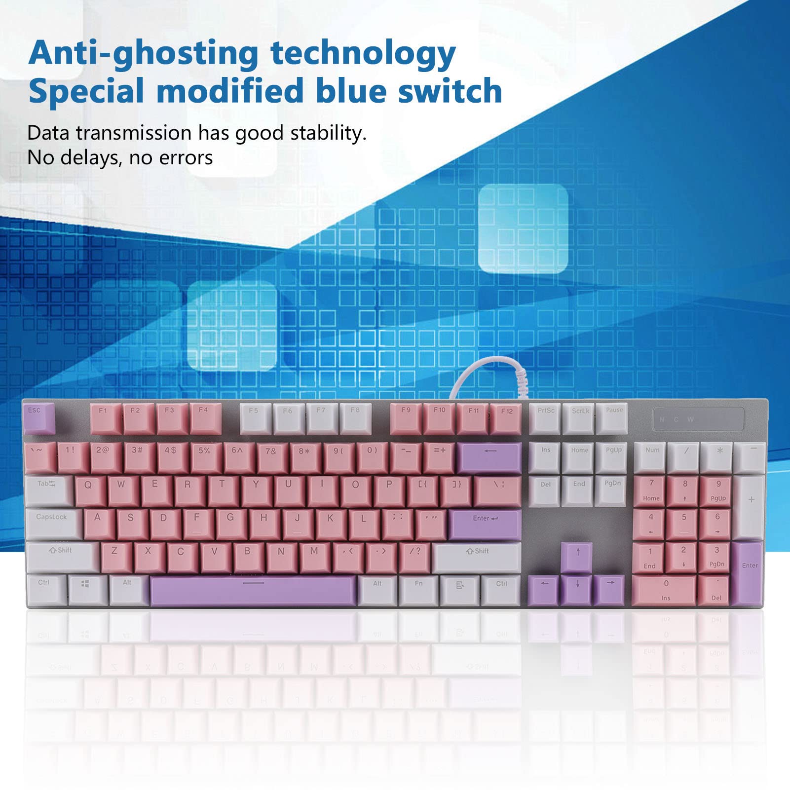 Huleo Mechanical Gaming Keyboard, 26 Backlight Modes 104key Mechanical Keyboard for PC Blue Switch