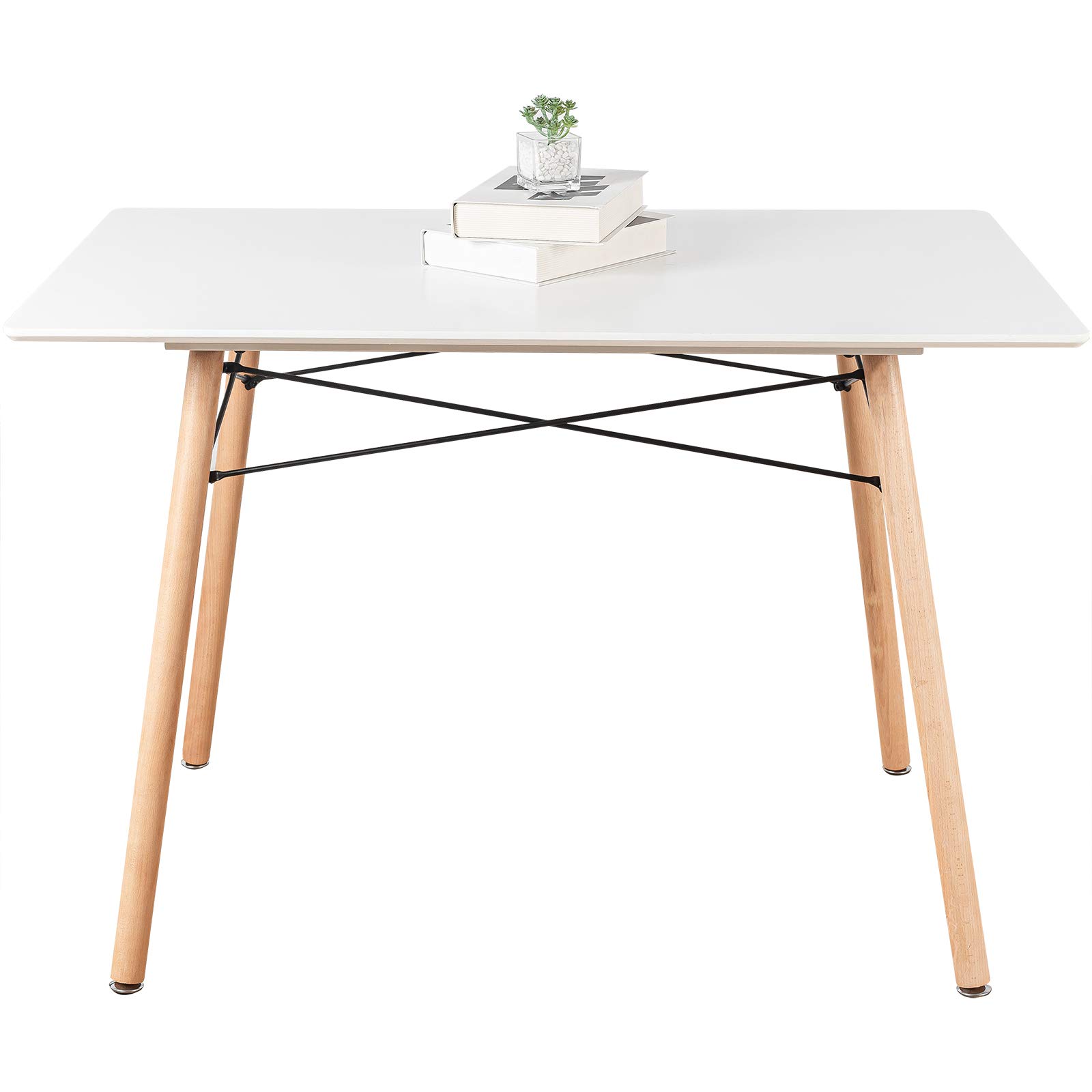 ELANGST Kitchen & Dining Table, Rectangle Modern Dining Table, Leisure Coffee Table, Mid-Century Pedestal Table with MDF Top and Wood Legs for Home/Office/Conference/Apartment 43"X28" (White)