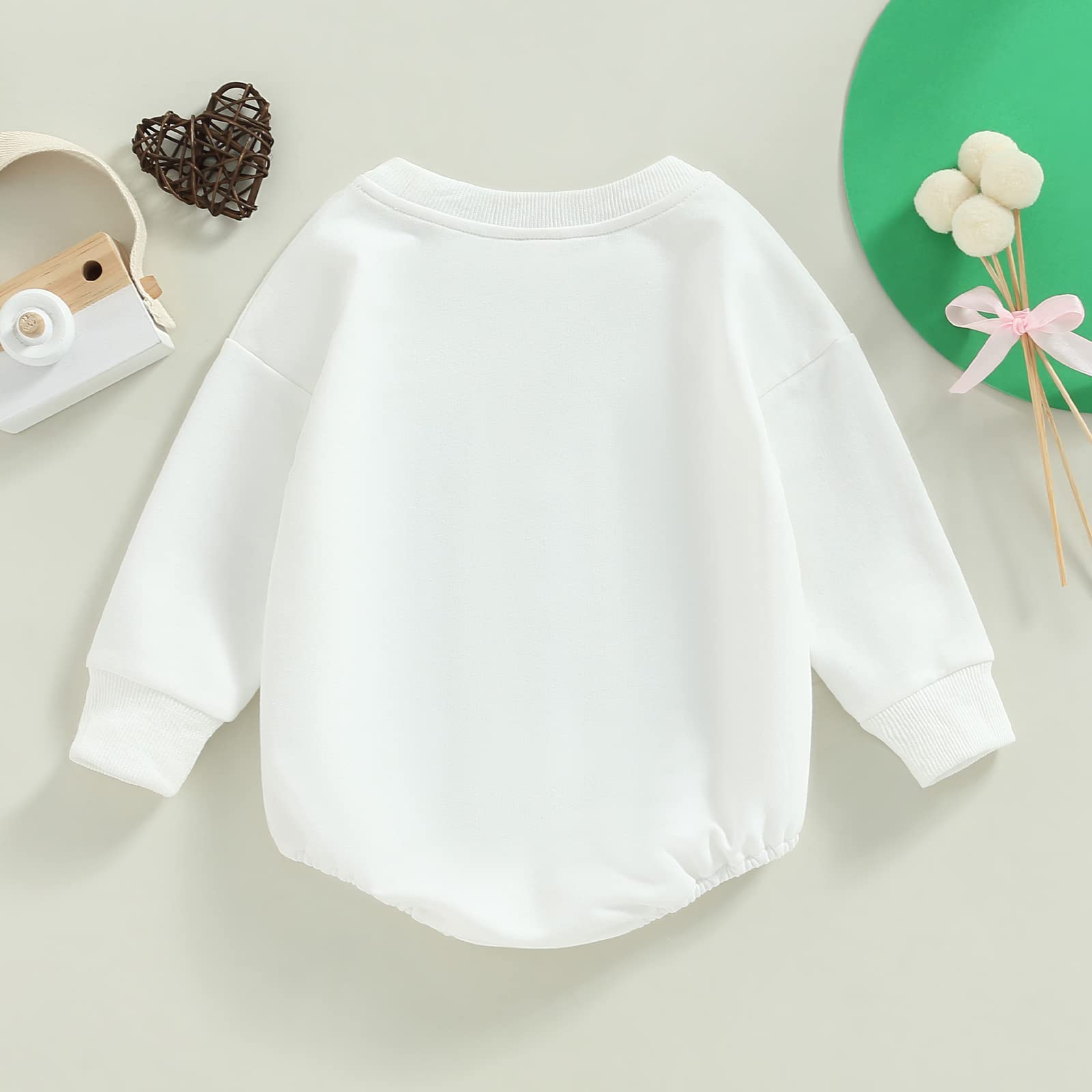 FunurHoome Newborn Baby Girl Boy Clothes St Patrick's Day Sweatshirt Romper Crewneck Shamrock Clover Print Bodysuit (White, 6-12 Months)