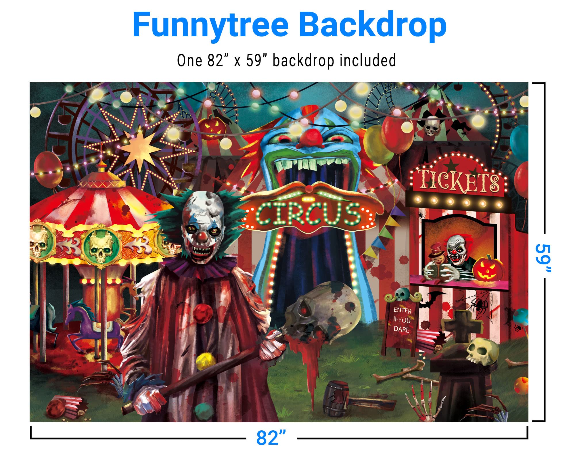 Funnytree 7x5ft Halloween Evil Circus Theme Backdrop for Photography Clown Creepy Carnival Haunted House Horror Scary Birthday Party Supplies Decorations Banner Home Decor Photo Booth Props Background