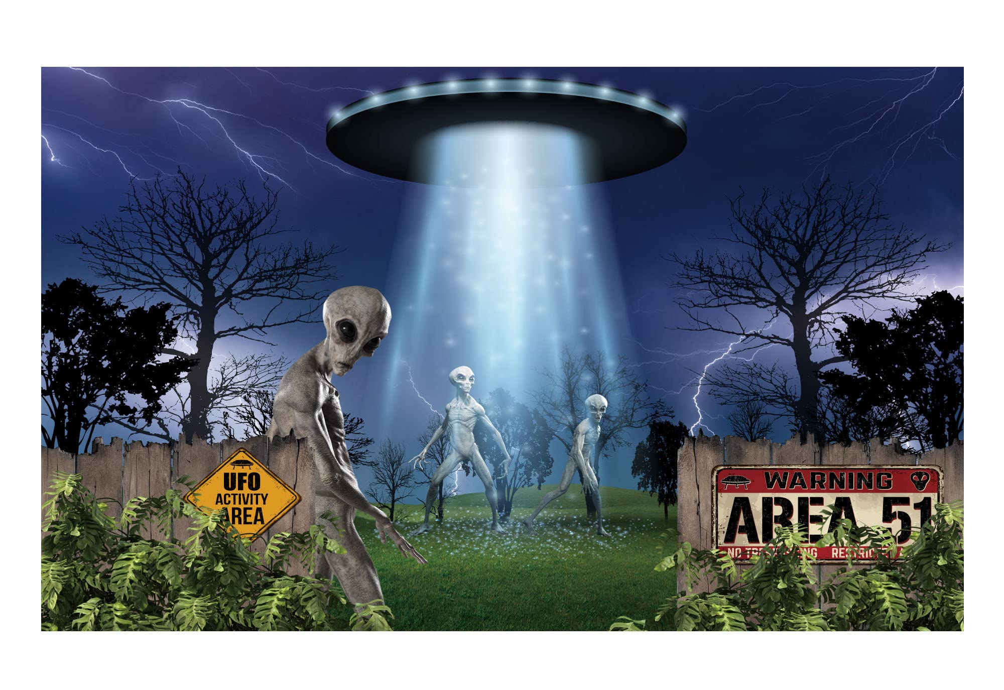 Funnytree UFO Alien Backdrop Spaceship Halloween Birthday Party Supplies Banner Flying Saucer Scary Science Background Decor Favors Gifts Photobooth Props