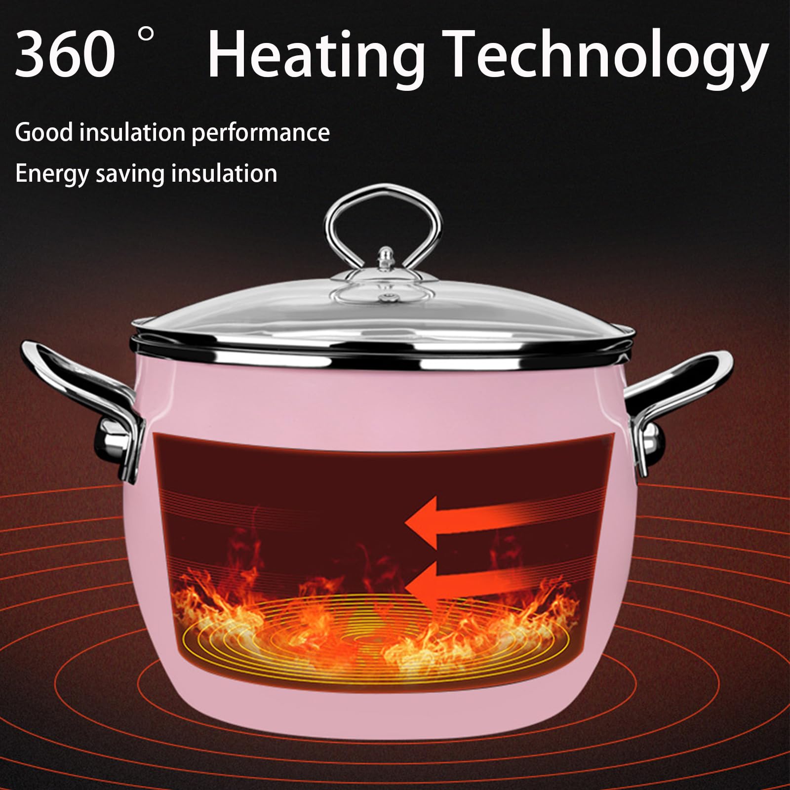 JUSTUP Enamel Stock Pot with Lid, 6-Quart Soup Pot with Circular Handle,Large Cooking Pot Boiling Pot for Gumbo, Stew, Boil, Pasta,Sauce (Pink), 13*9*6.7 Inch