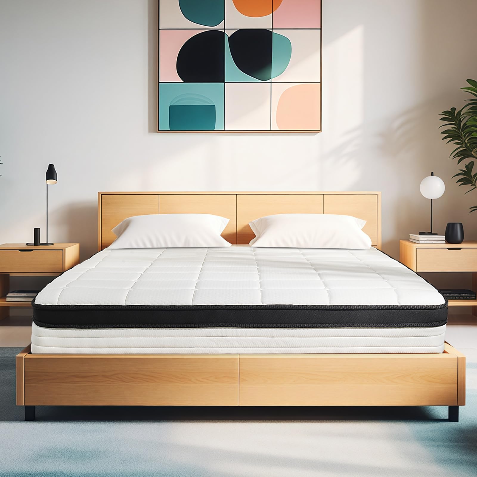 KUDSQ Queen Size Mattress 12 Inch, Queen Mattress in a Box with Memory Foam and Pocket Spring for Pressure Relief & Comfort Sleep, Medium Firm Feel, Fiberglass Free Bed in a Box/CertiPUR-US