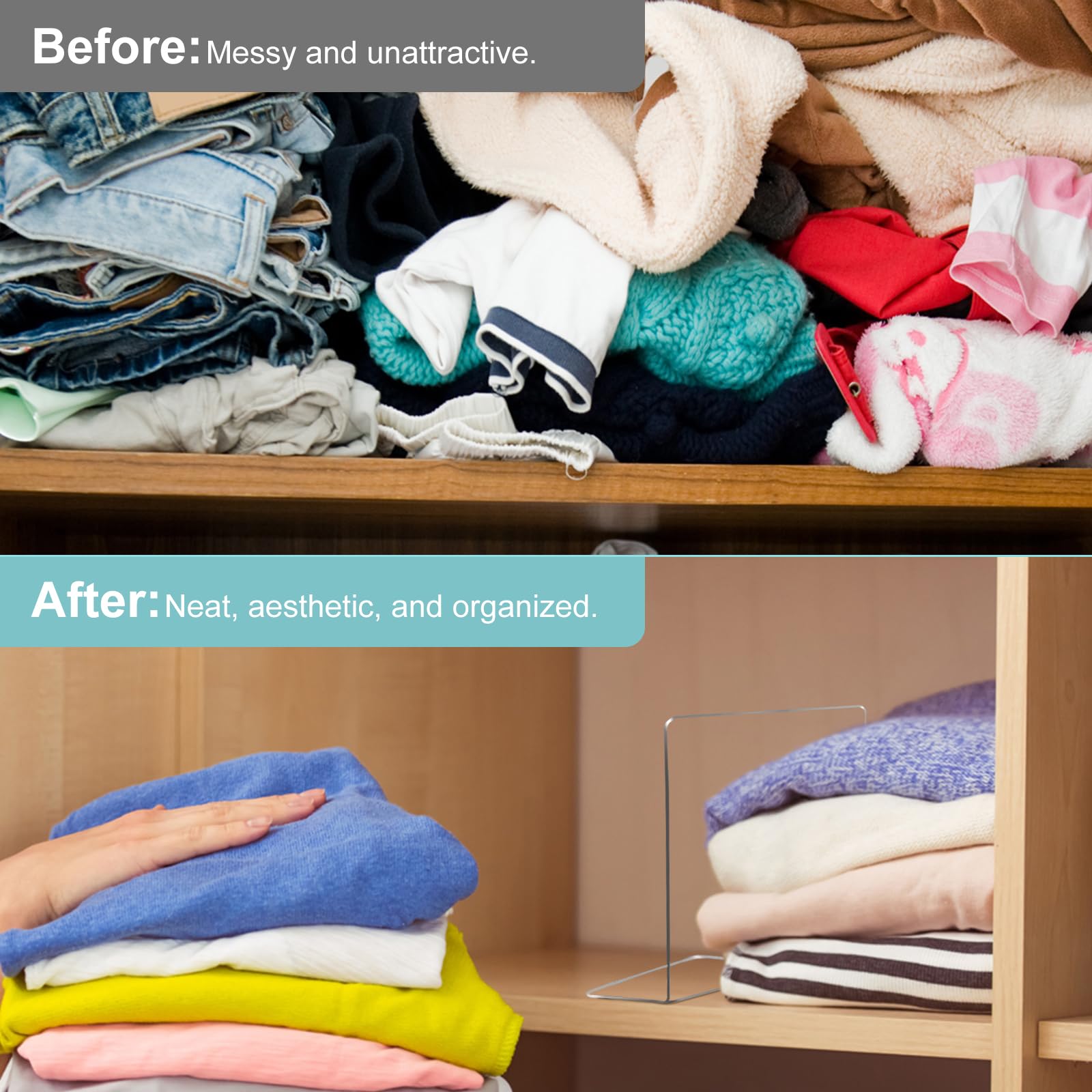 OKPOW Acrylic Shelf Dividers for Closet Organization: 8 Pack Tall Durable Clear Shelves Separators for Clothing Adjustable