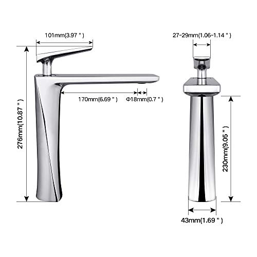JOMOLA Vessel Sink Faucet Bathroom Single Handle Lavatory Vanity Sink Faucets One Hole Deck Mount Basin Mixer Tap Brass Chrome Tall
