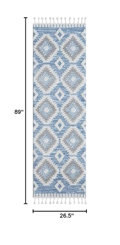 LUXE WEAVERS Ibiza Collection Blue Moroccan Geometric Area Rug 2x7