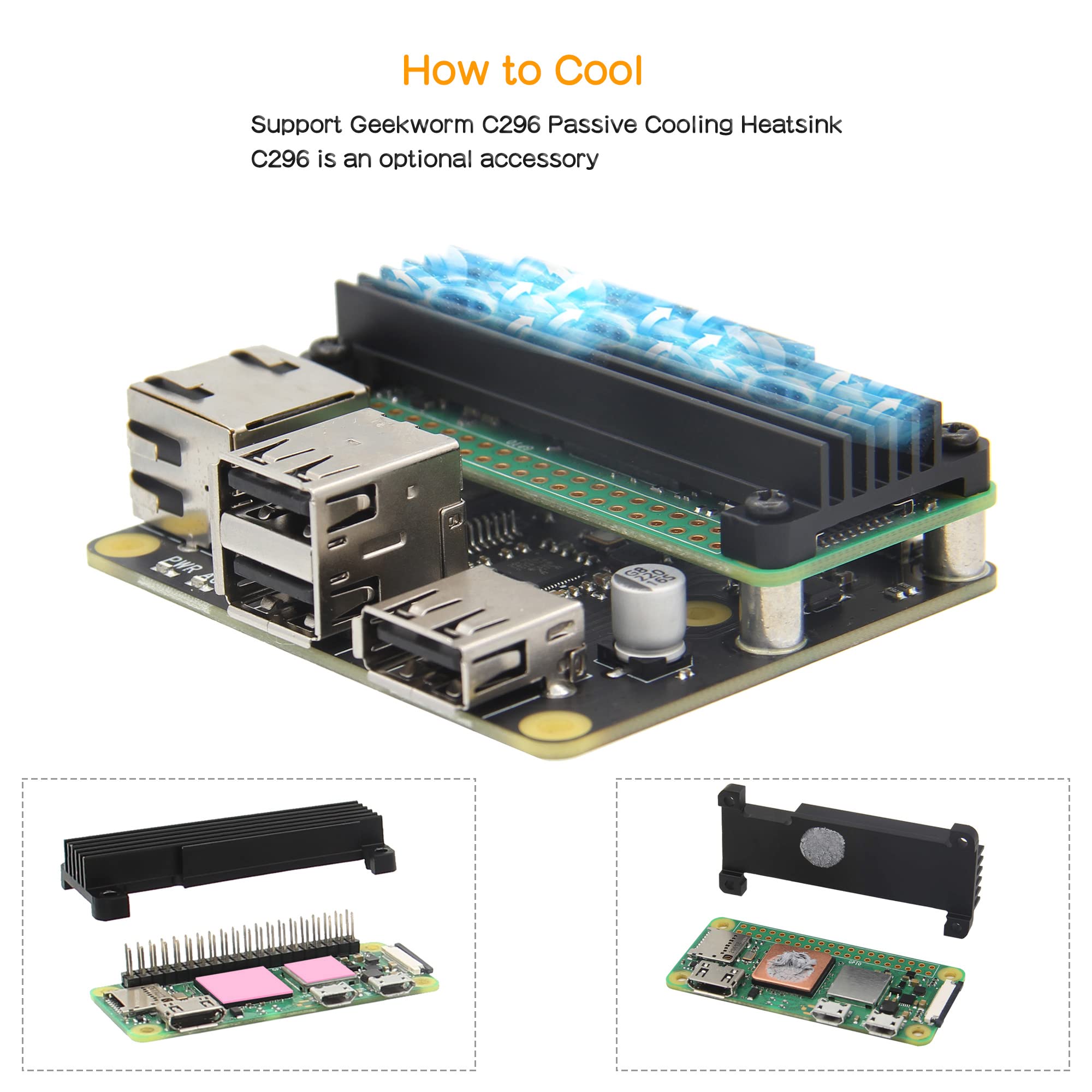 Geekworm Raspberry Pi Zero 2 W Gigabit Ethernet Expansion Board X303 & 3-Port USB HUB Compatible with Raspberry Pi Zero 2 W/Zero W/Zero WH/Zero (Not include Raspberry Pi)