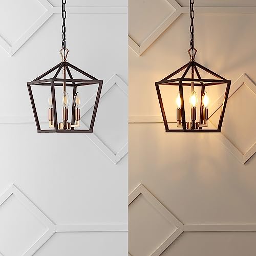 JONATHAN Y JYL7601D Ojai 10" 3-Light Iron Classic Modern Lantern Bohemian, Cottage, Farmhouse, Rustic, Transitional LED Pendant, Oil Rubbed Bronze/Brass Gold