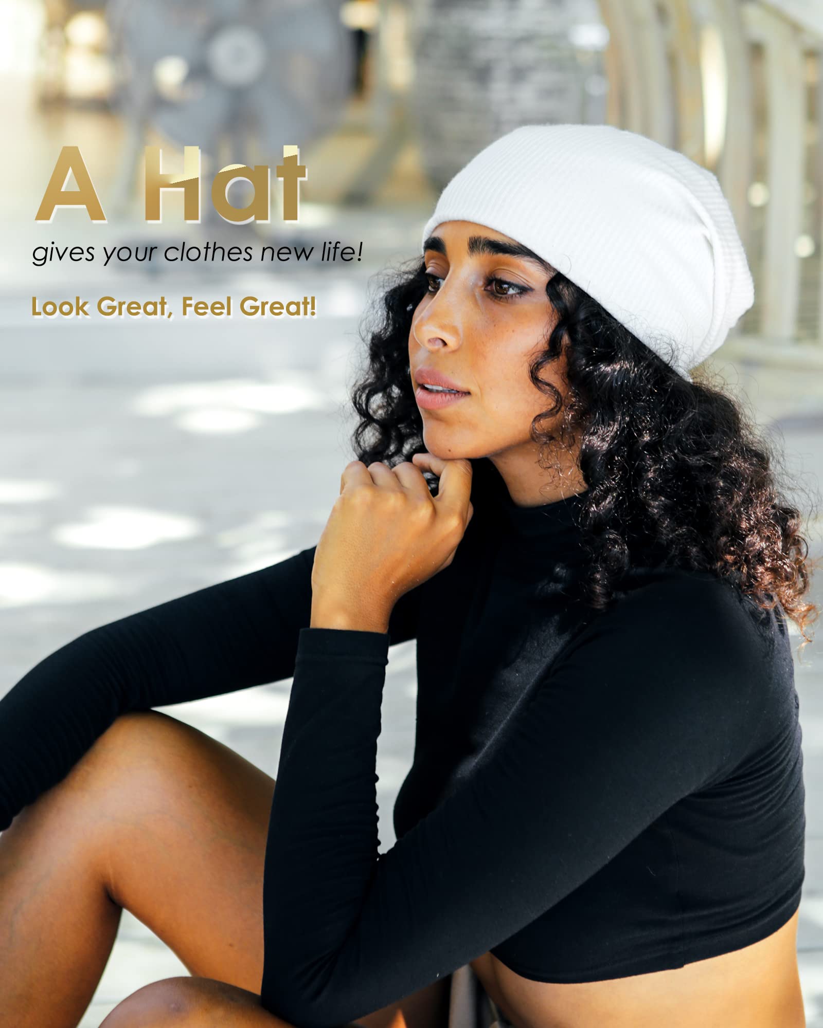 FURTALK Slouchy Beanie Hat for Women Men Cotton Lightweight Summer Beanies Soft Skull Cap Thin Knit Hat White