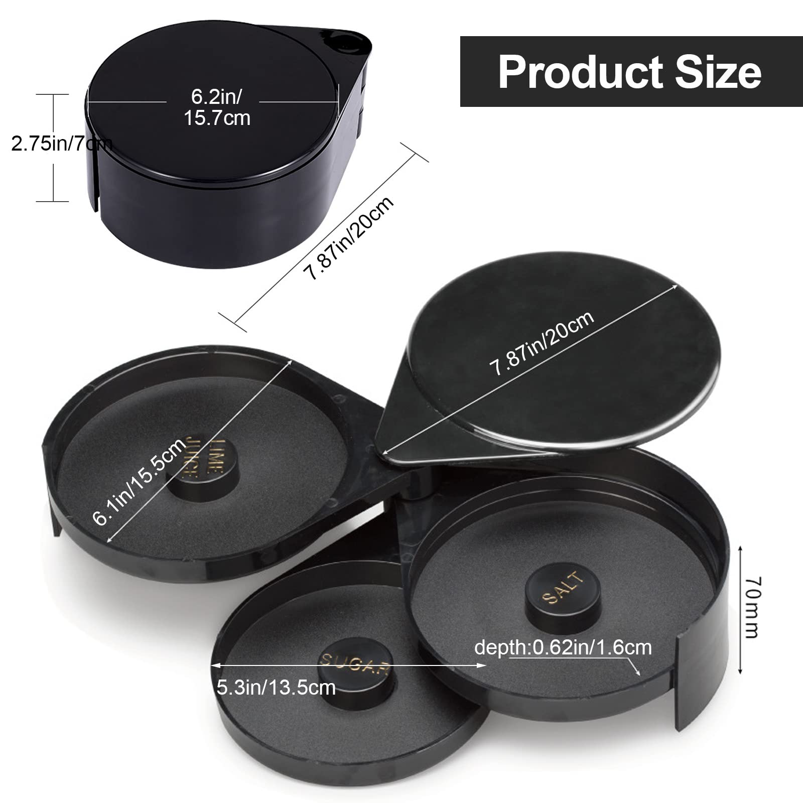 Harewu 3-Tier Bar Juice Cocktail Seasoning Box with Sponge,for Cocktails and Margarita Mixing,Salt and Sugar Containerfor Bar,Pub Party and Reception