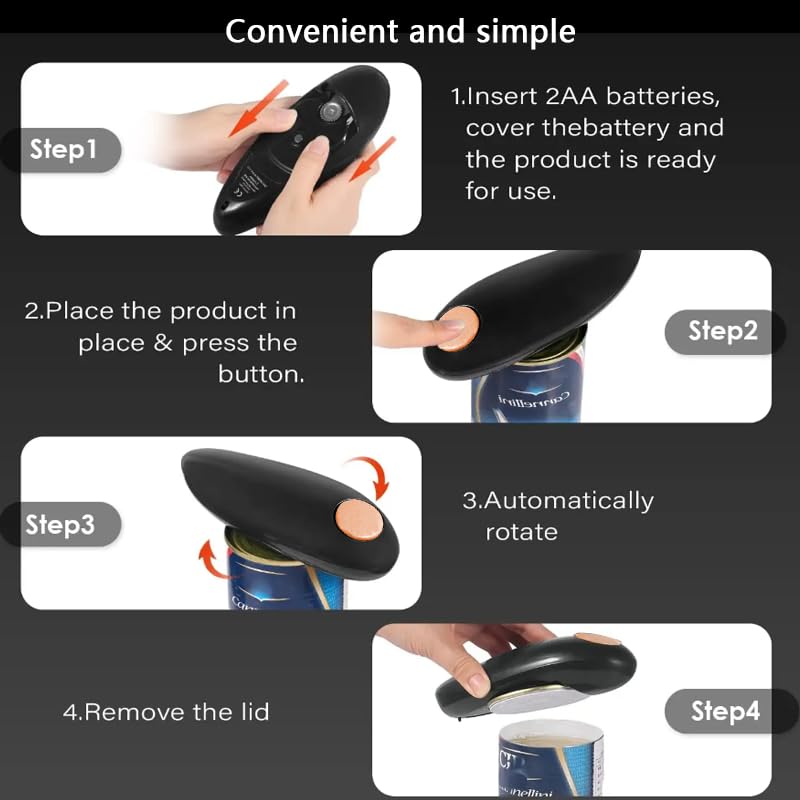 Electric Can Opener,Hands Free Automatic Can Opener Fits Almost All Cans Kitchen Food Safe No Sharp Edges Kitchen Gadgets for Seniors with Arthritis (Black)