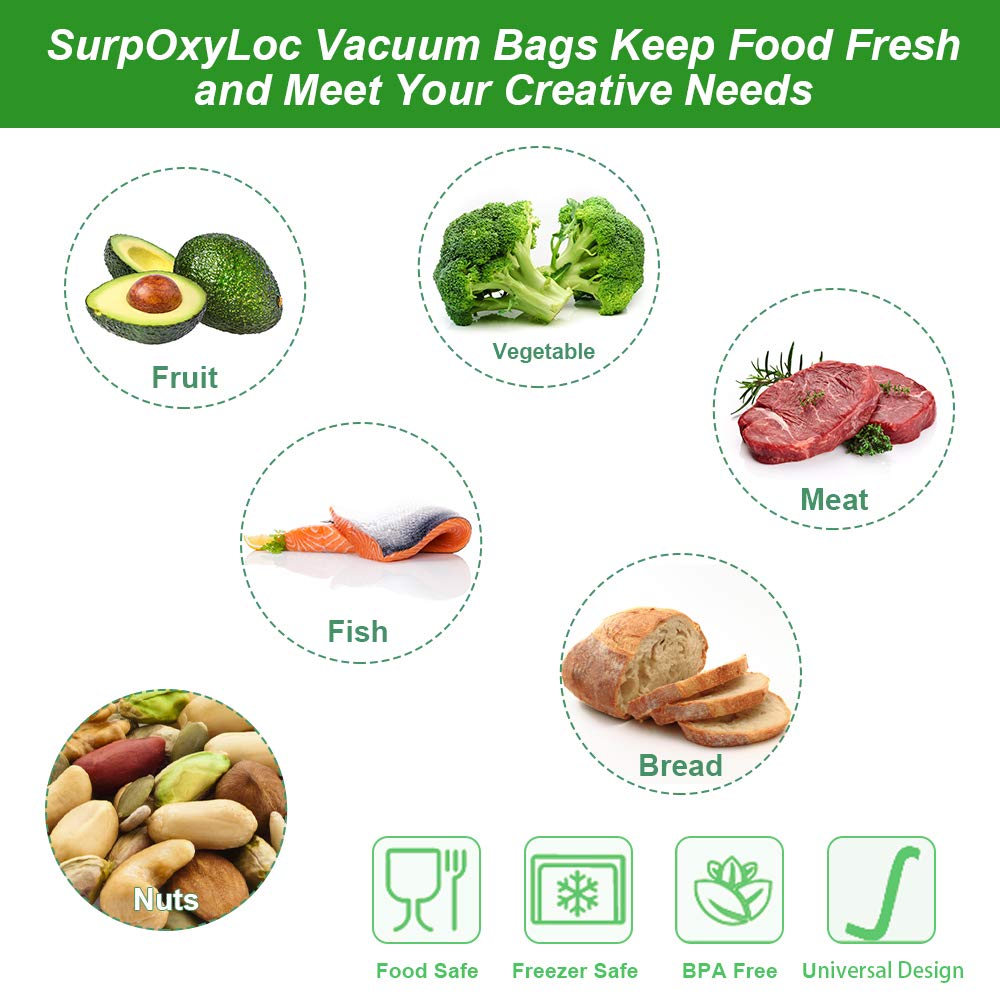 SurpOxyLoc (Total 200 Feet) 4 Pack 11x50 Vacuum Sealer Bags Rolls with BPA Free and Puncture Prevention, Seal a Meal Bags Rolls Work with Any Types Sealer Machine,Great for Sous Vide Cooking