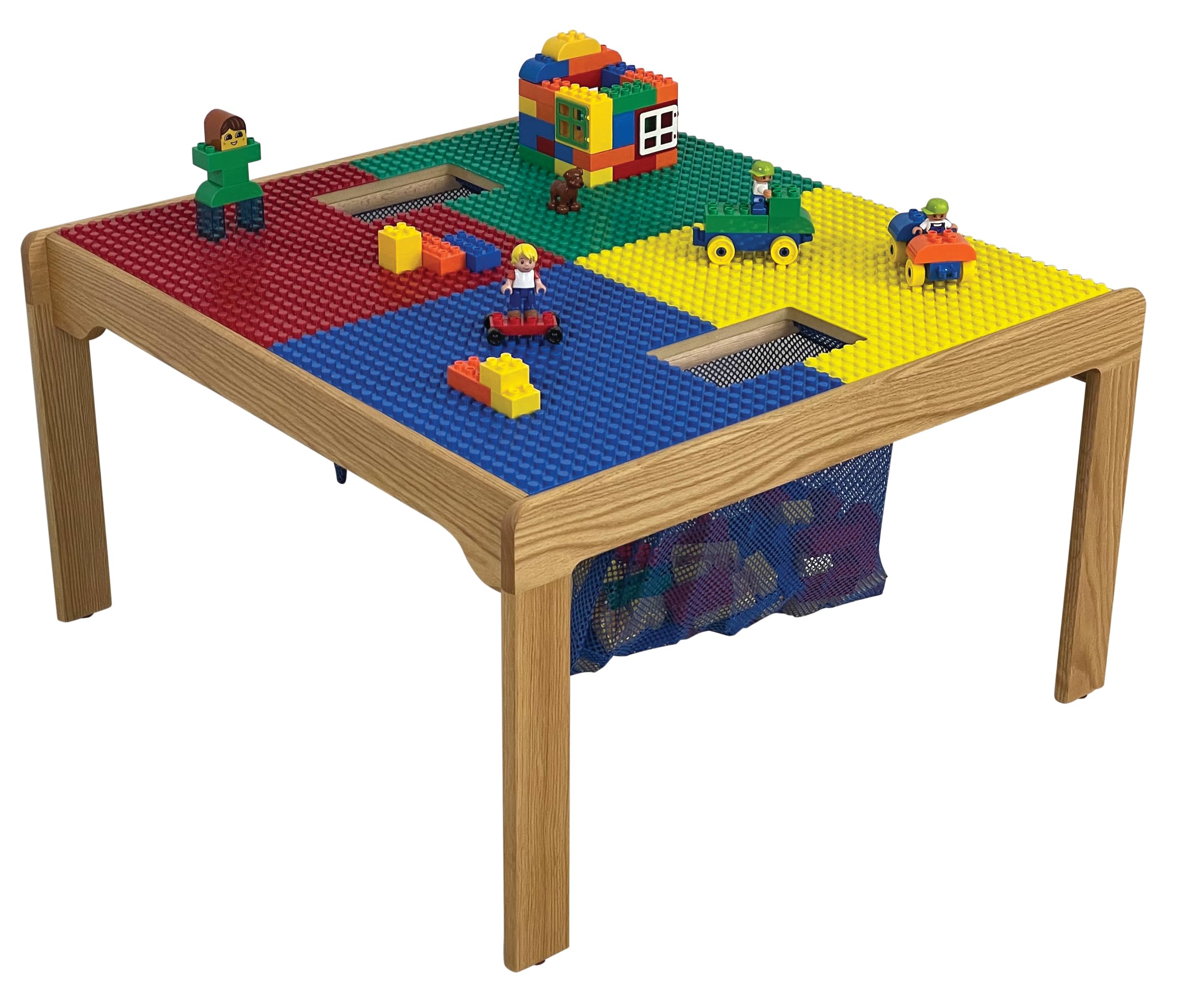 Fun Builder Table-Compatible with DUPLO® Brand Blocks, with 2 Mesh Nets-32" x 32", Premium Series-Made in USA-Frames Full Assembled-Solid Wood Legs and Frame, Ages 5 and Younger