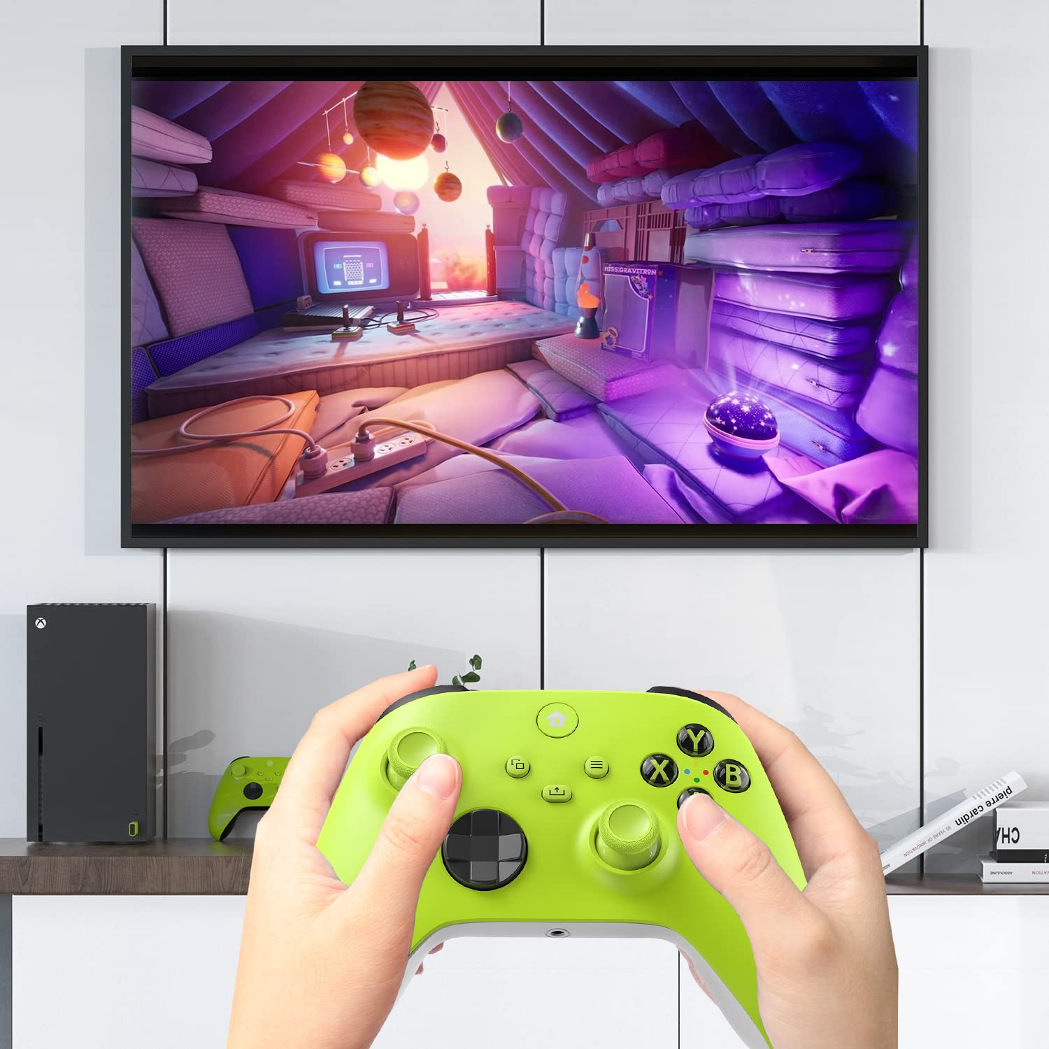 fuxinya Wireless Controller Wireless PC Gamepad with 2.4GHZ Wireless Adapter Compatible With Xbox Series X/S、Xbox One、Windows 10/11(Electric Volt)
