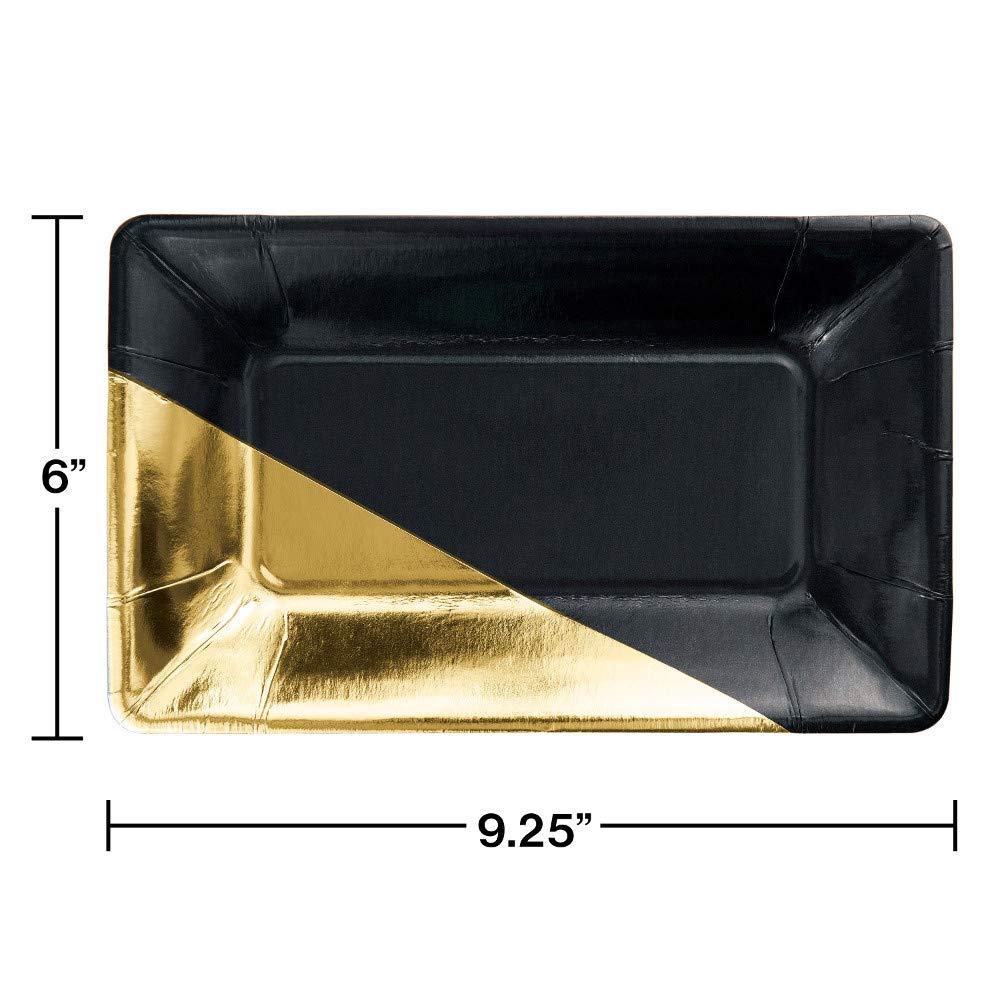 Elise Black and Gold Foil Rectangular Paper Plates, 24 ct