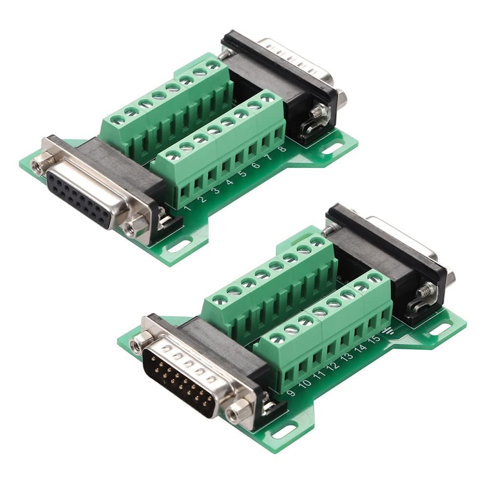 Jienk DB15 Male to Female Terminal Breakout Board, RS232 D-SUB Serial to 15pin Port Terminal Block Gender Changer Connector