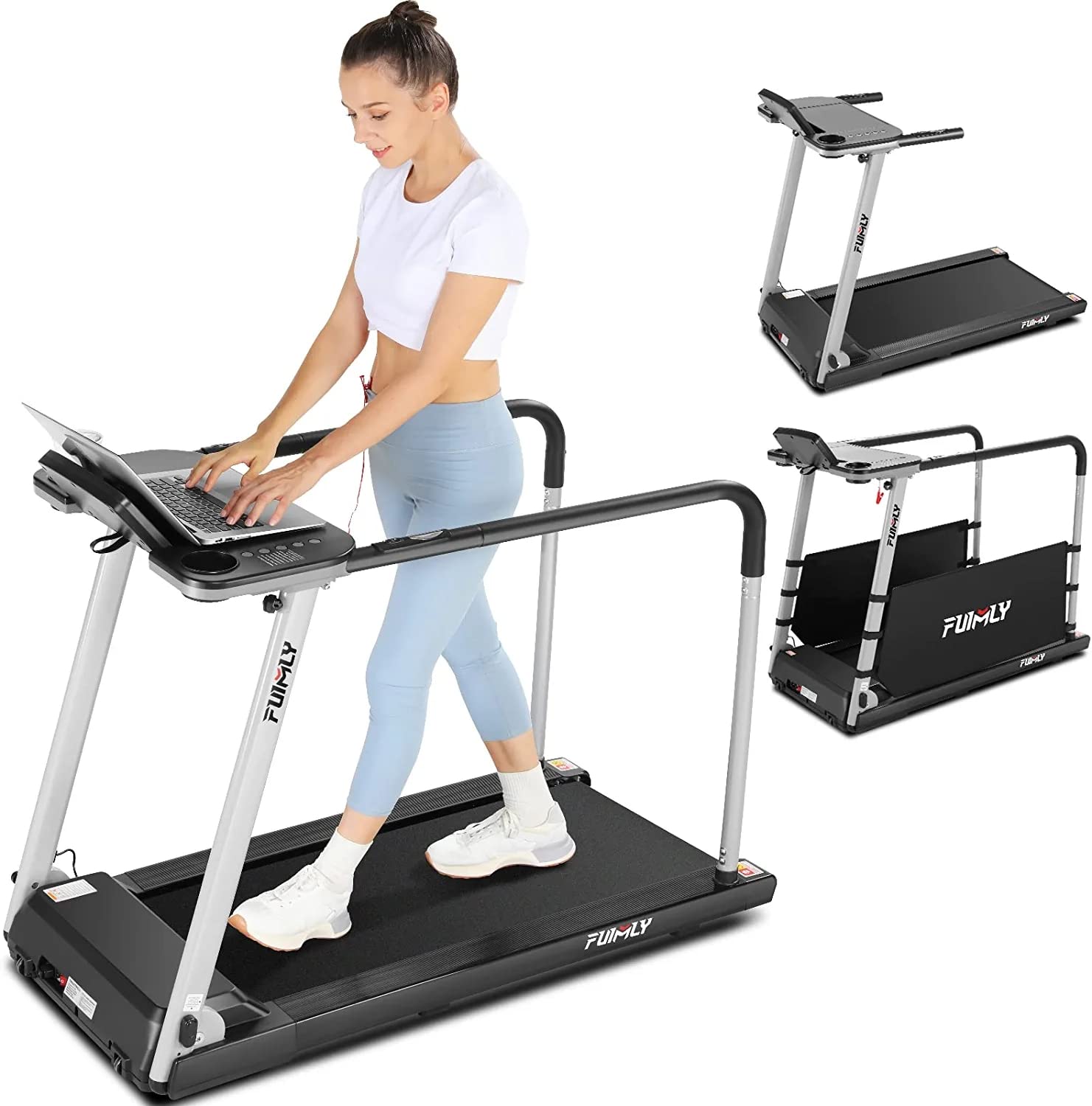 FUNMILY 4-in-1 Treadmill with Large Desk, 2.25HP Folding Electric Treadmills, Pet Treadmill, LCD Display, Bluetooth Speakers, Walking Jogging Running Machine for Home/Office Use