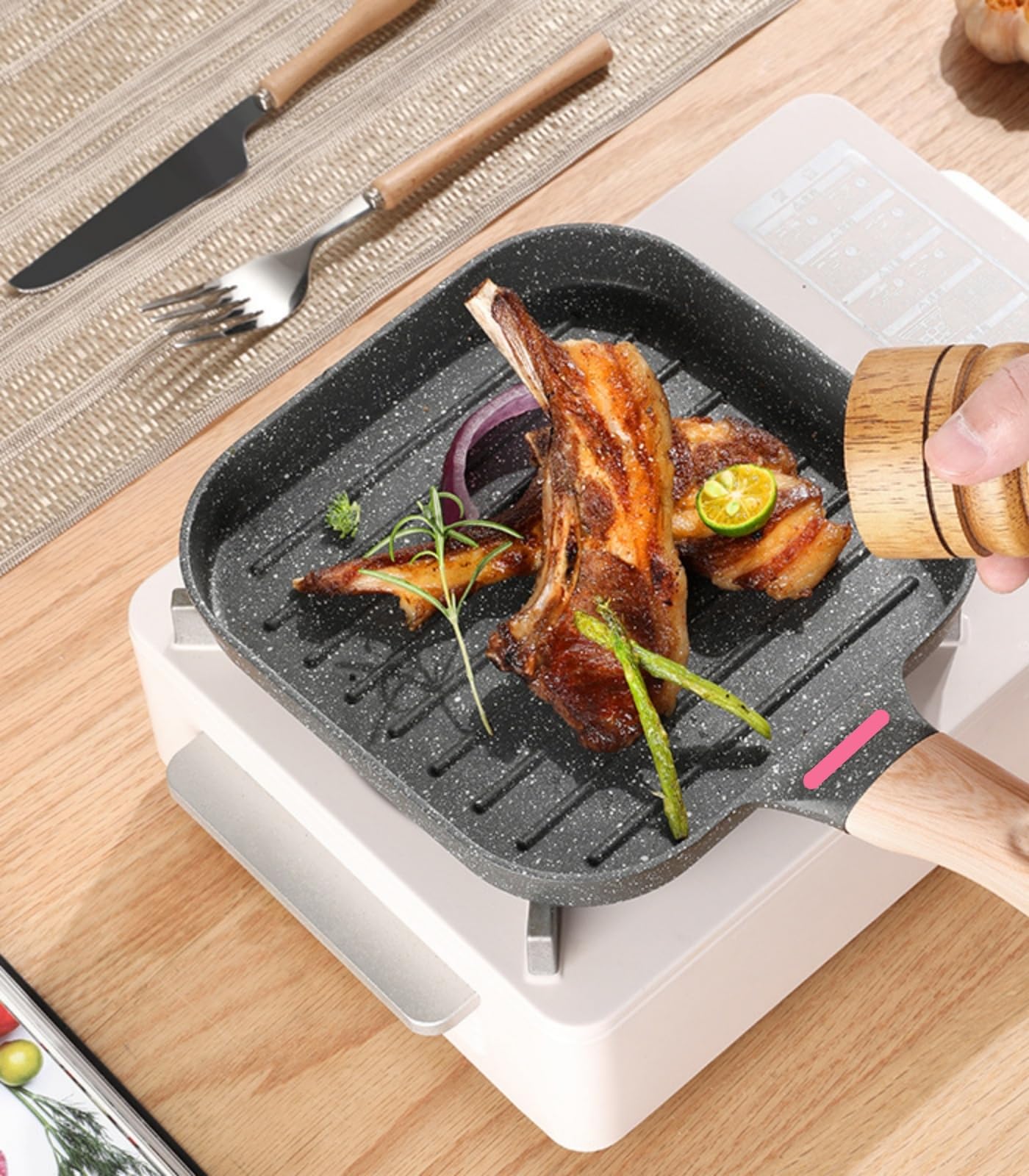 HUPECHAM Grill Pan MINI Size19cm/7.5 Inch For Indoor Cooking Non-Stick Granite, Griddle Pan For Stove Top, Steak Pan For Stove Top, Aluminum Skillet Griddle, Single Serve