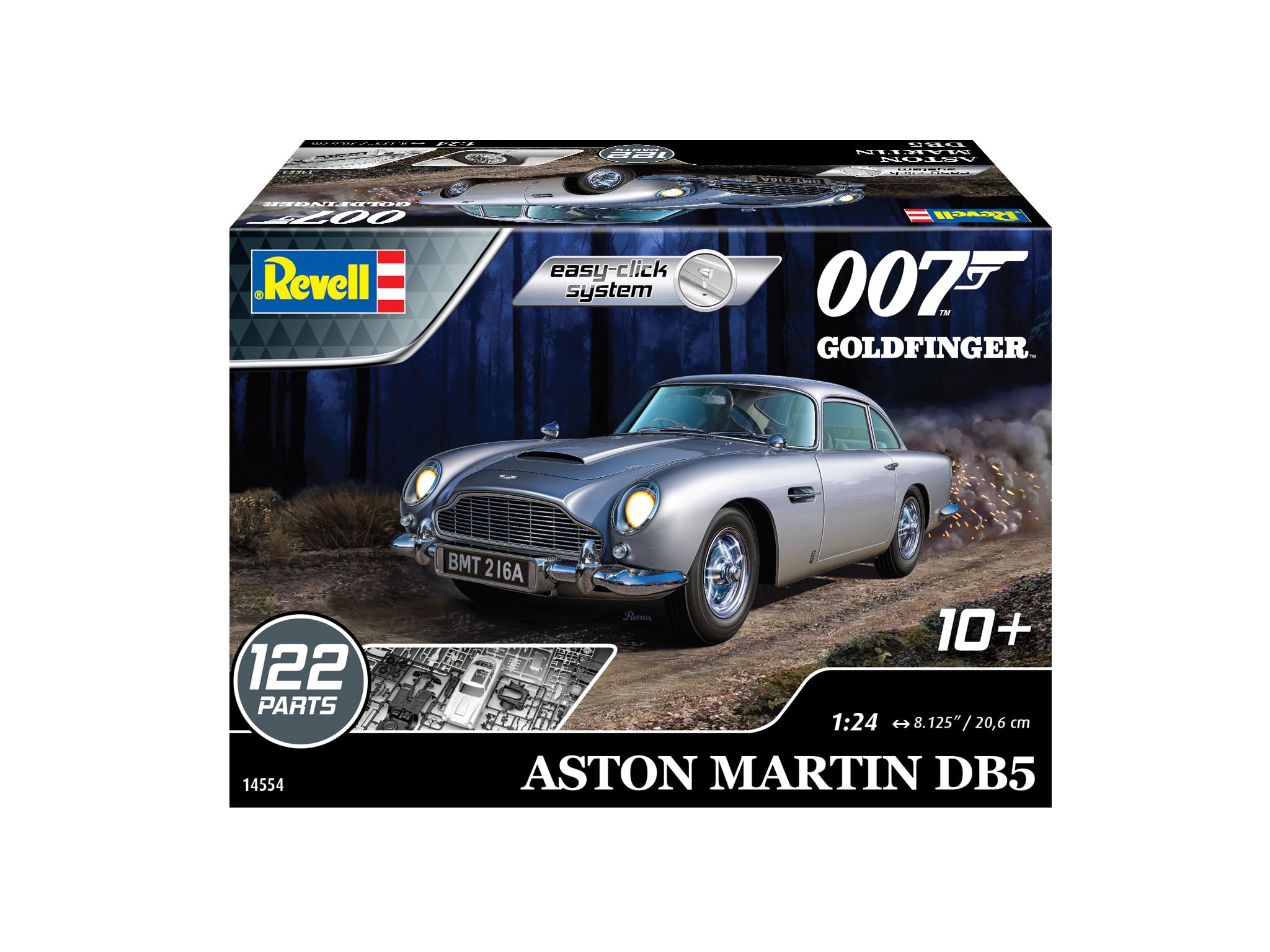 Revell 14554 Aston Martin DB5 James Bond 007 Goldfinger 1:24 Scale 122-Piece Skill Level 2 Model Car Building Kit, Silver