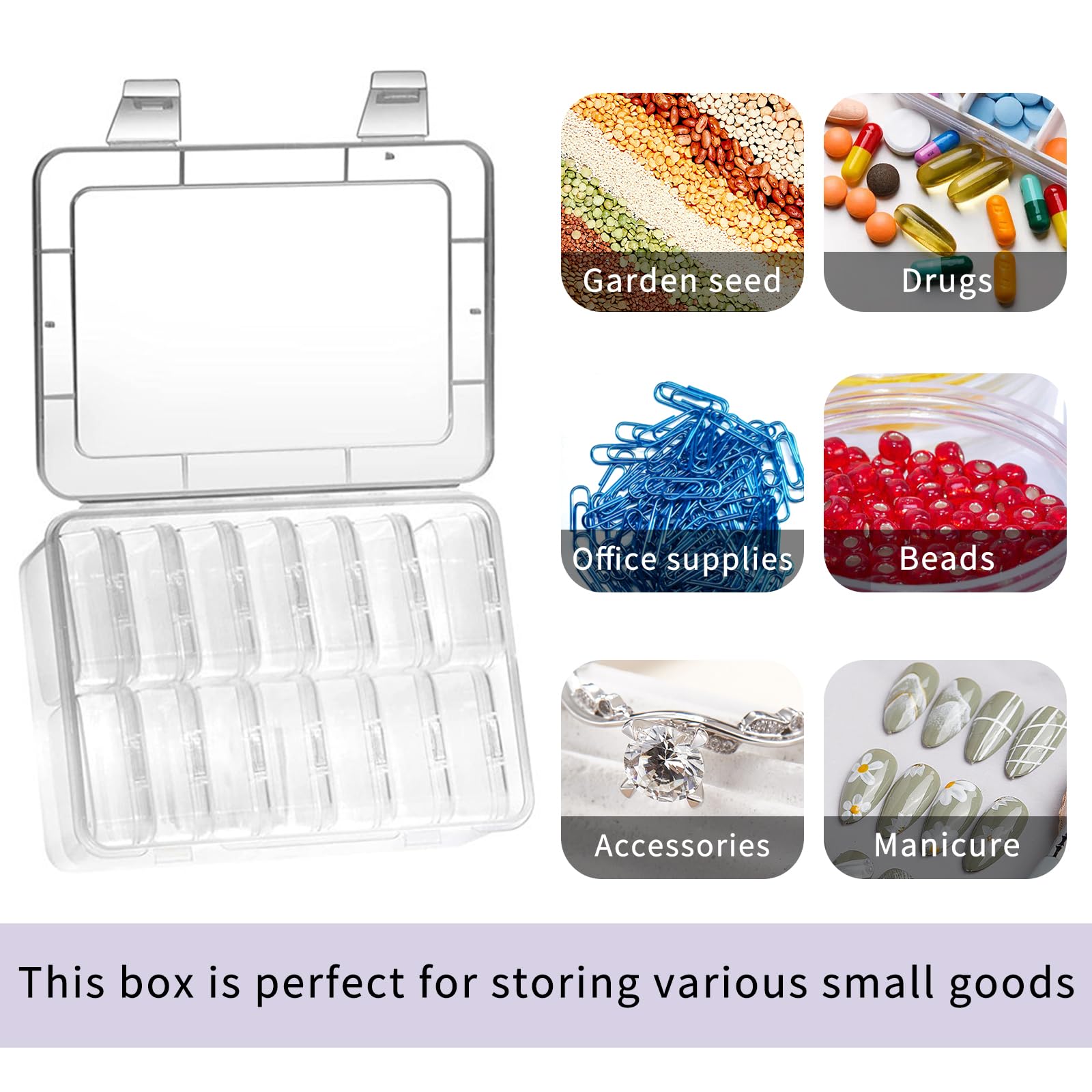 MultiValue 15 PCS Bead Organizer, Transparent Small Containers with Lids Plastic Organizer Box Clear Craft Storage Container with Hinged Lid 14 Small Storage Containers & a Sheet Label Sticker