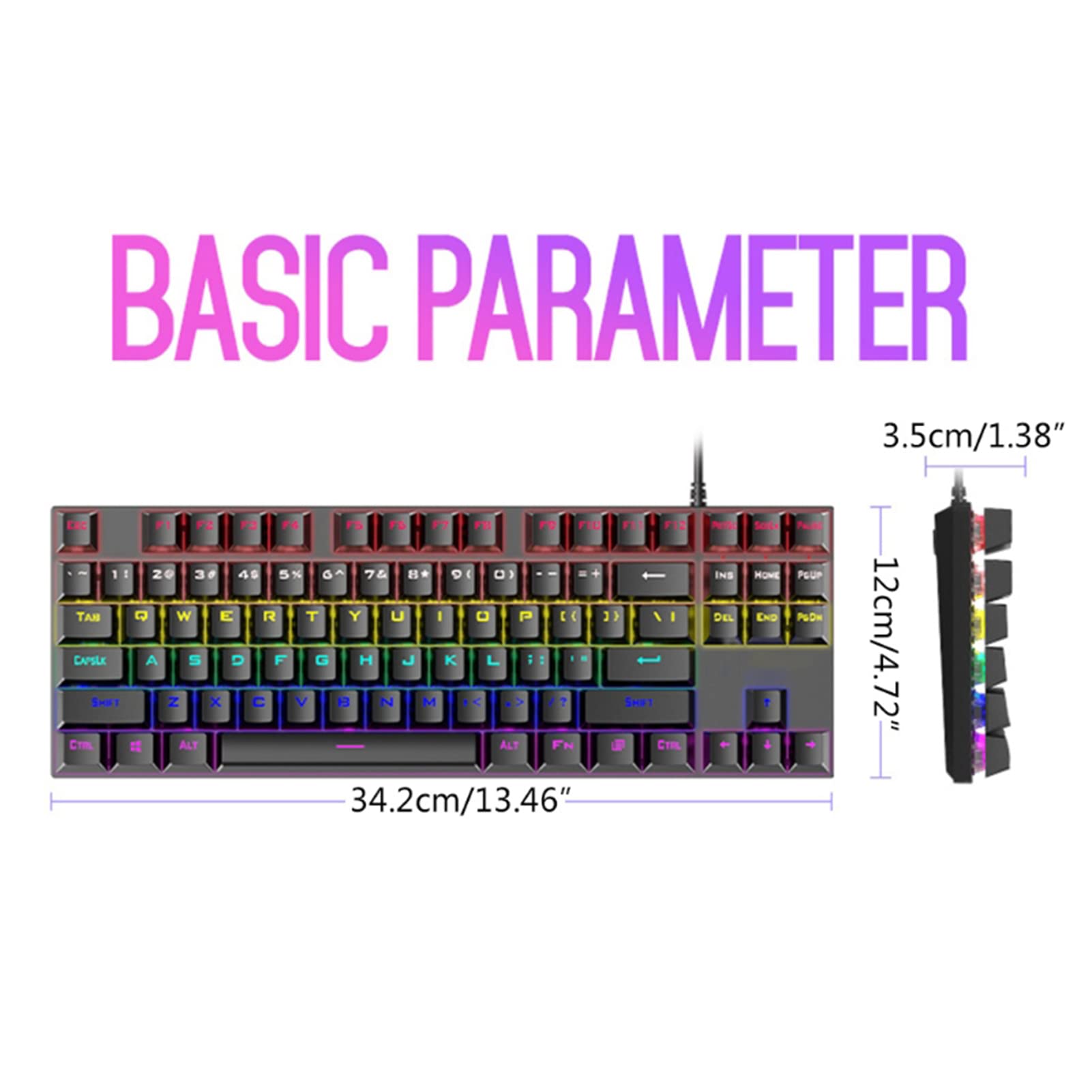 PURPLELU USB Wired Gaming Keyboard, 87-Key Mechanical Keyboard, Convenient Luminous Blue Axis Keyboard, for Playing Games