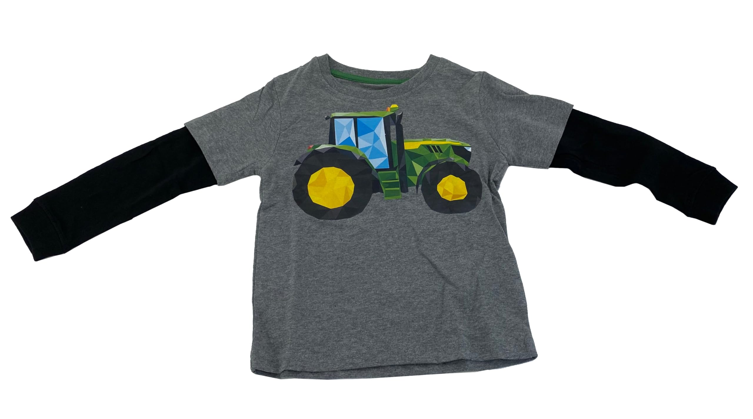 John Deere Gray Black Long Sleeve Polygon Tractor T-Shirt Sizes 2T 3T 4T (as1, Age, 4_Years, 4T)