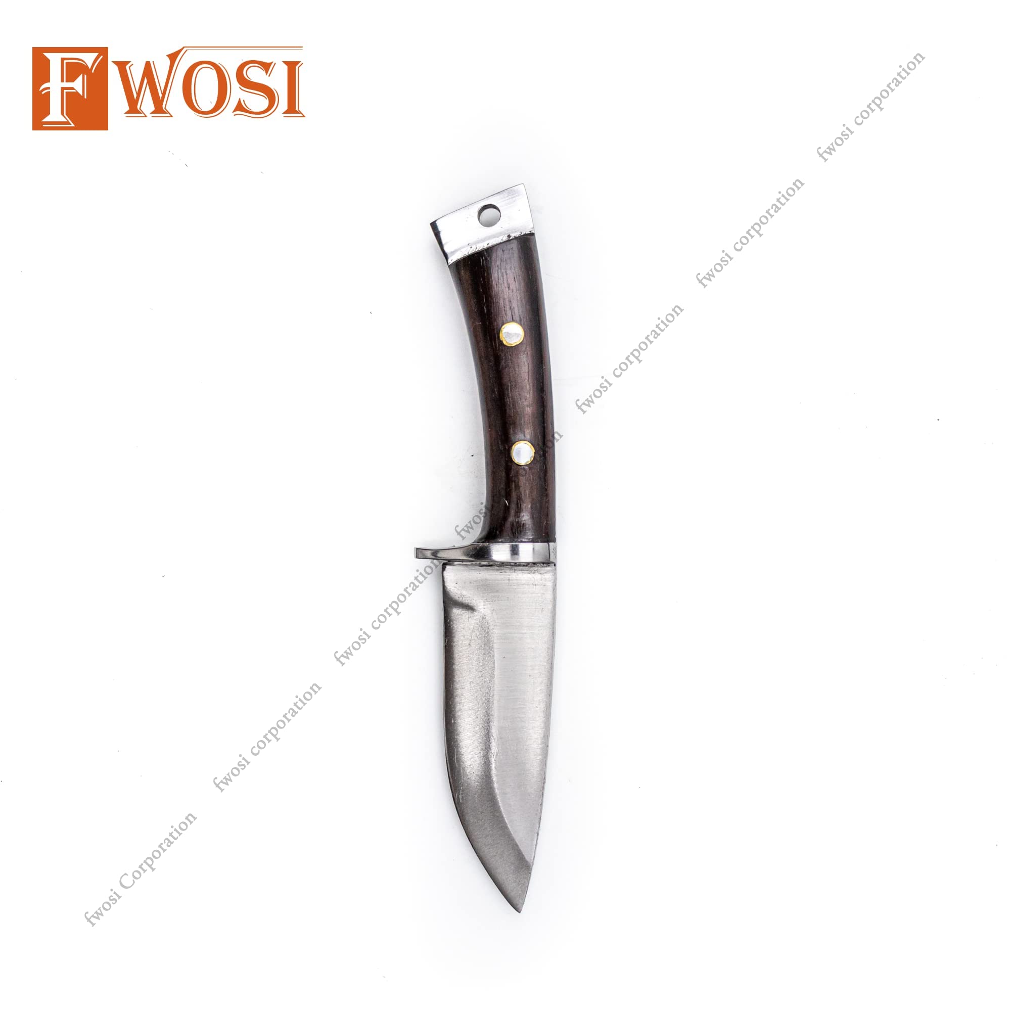 Fwosi Kukri Knife- 13-Inch Sharp Fixed Blade High Carbon Steel Knife With Brown Leather Sheath and Bone & Wood Handle, Nepal Handmade Hunting Knife