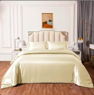 Generic 3 Pieces Satin Duvet Cover King Luxury Silk Bedding Set with Zipper Closure Duvet Cover Set, Champange