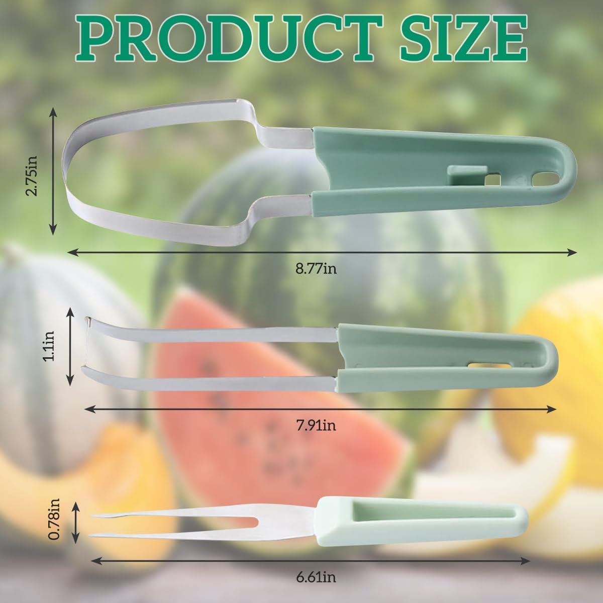 Generic 3-in-1 Watermelon Fork Slicer Cutter,Watermelon Cutter Slicer Tool, Stainless Steel Watermelon Popsicle Cutter Tool,Melon Cutter Knife Portability Fruit Fork for Camping Kitchen Gadgets