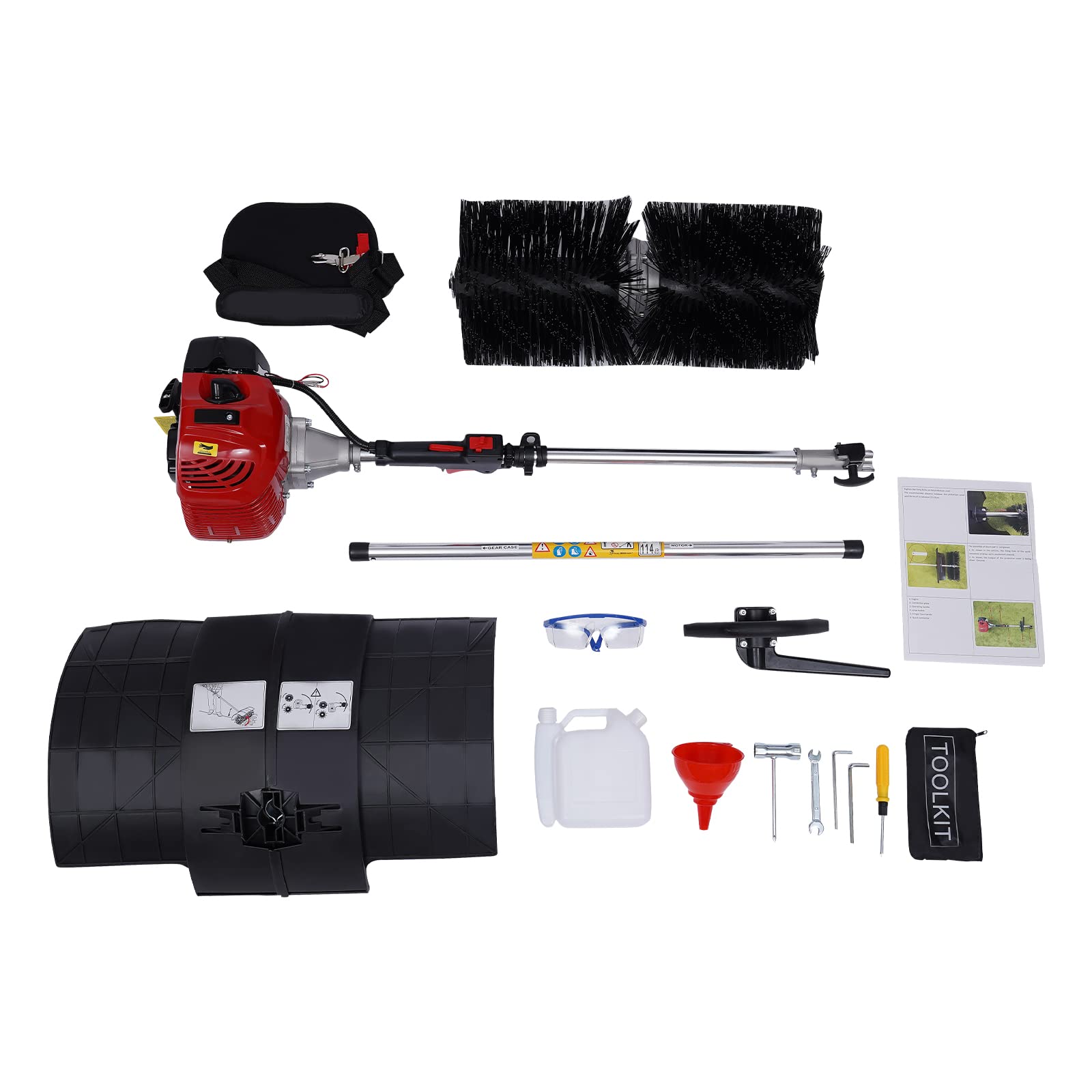 Leweiiq Hand Held Gas Power Broom, 1700W 2.3HP Gasoline Power Broom Walk Behind Sweeper, 52CC Artificial Grass Sweeping Cleaner Driveway