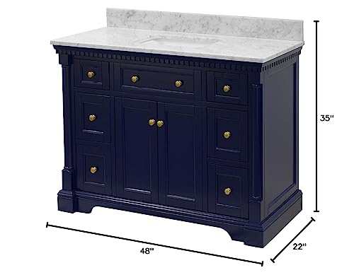 Sydney 48-inch Bathroom Vanity (Carrara/Royal Blue): Includes Royal Blue Cabinet with Authentic Italian Carrara Marble Countertop and White Ceramic Sink