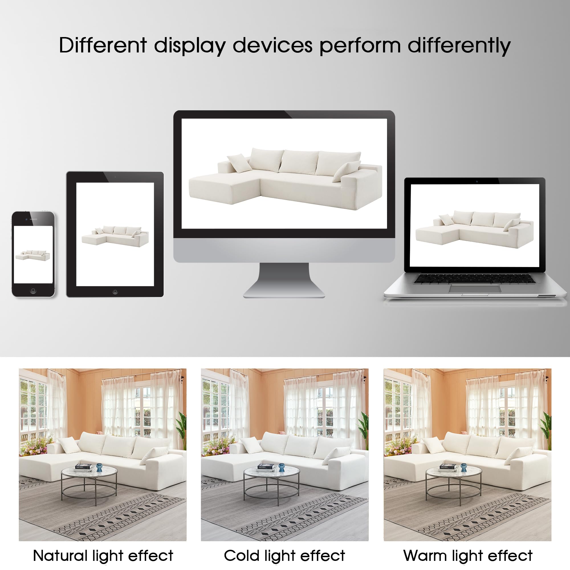 Olodumare 109" Two Section Modular Sectional Sofa, Oversize Convertible Modern L Shaped Corner Couch for Living Room, Chenille Fabric, Off White
